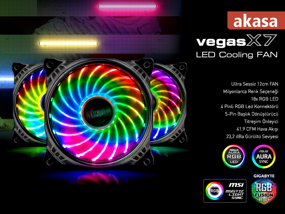 Akasa Vegas X7 18X Rgb Led Li 120Mm Kasa Fanı AK-FN093